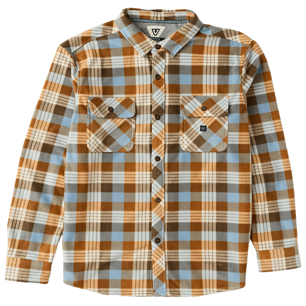Vissla Eco-Zy Polar Long Sleeve Button-Up Flannel Shirt Faded Denim ...